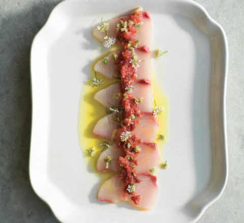 Sashimi of Hiramasa Kingfish with quandong, finger limes & capers ...